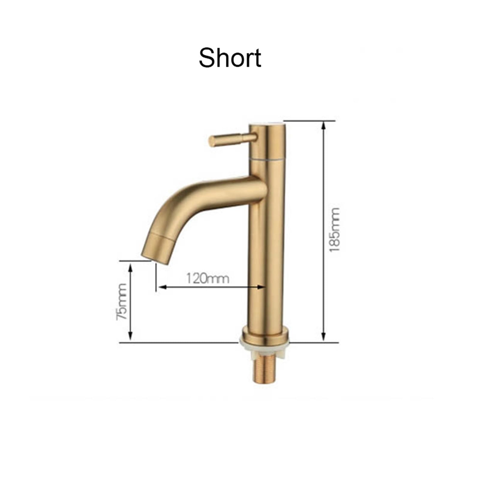 Golden Bathroom Basin Single Hole Cold Handle Shower Head Faucet Bath for Kitchen Sink Water Tap SUS304 Toilet Hardware (Color : Short)