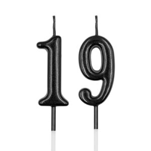 19th & 91st birthday candles, black number 19 91 candle for cake, happy birthday cake topper decoration for birthday anniversary celebration party supplies