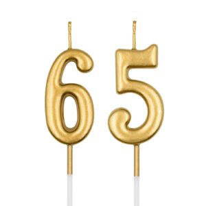 65th & 56th birthday candles, champagne gold number 65 56 candle for cake, happy birthday cake topper decoration for birthday anniversary celebration party supplies