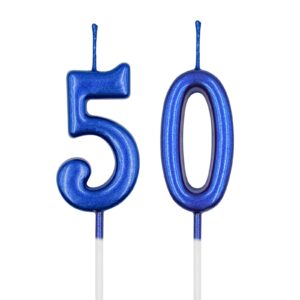 50th birthday candles, blue number 50 candle for cake, happy birthday cake topper decoration for birthday anniversary celebration party supplies