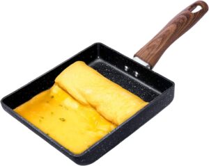 kaltek tamagoyaki pan with accessories, includes serving plate, oil brush, spatula and chopsticks, japanese cookware, egg pan, rectangle frying pan, omelette maker nonstick, omelet pan, 7" x 5" black