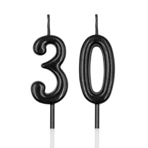 30th birthday candles, black number 30 candle for cake, happy birthday cake topper decoration for birthday anniversary celebration party supplies