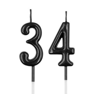 34th & 43rd birthday candles, black number 34 43 candle for cake, happy birthday cake topper decoration for birthday anniversary celebration party supplies