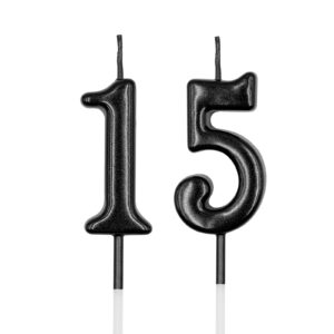 15th & 51st birthday candles, black number 15 51 candle for cake, happy birthday cake topper decoration for birthday anniversary celebration party supplies