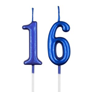 16th & 61st birthday candles, blue number 16 61 candle for cake, happy birthday cake topper decoration for birthday anniversary celebration party supplies