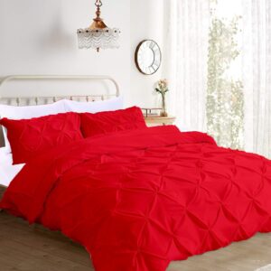 good night bedding duvet cover set - pinch pleated 3 piece duvet cover set 100% cotton 800 thread count with zipper & corner ties tuffed pattern pintuck decorative (king/cal king, red) duvet set