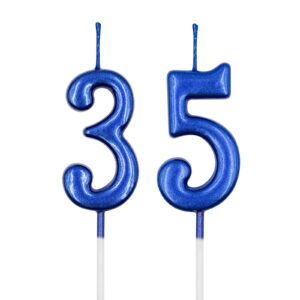 35th & 53rd birthday candles, blue number 35 53 candle for cake, happy birthday cake topper decoration for birthday anniversary celebration party supplies