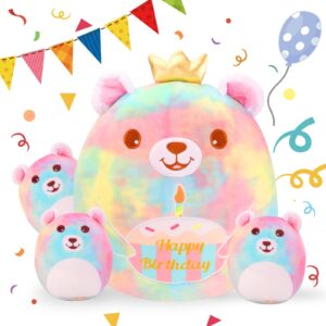 safolosha birthday bear plush pillow 12" soft bear plush toy cute bear stuffed animal with 3 babies bear plushie home room party decoration birthday festival prezzie for kids toddlers