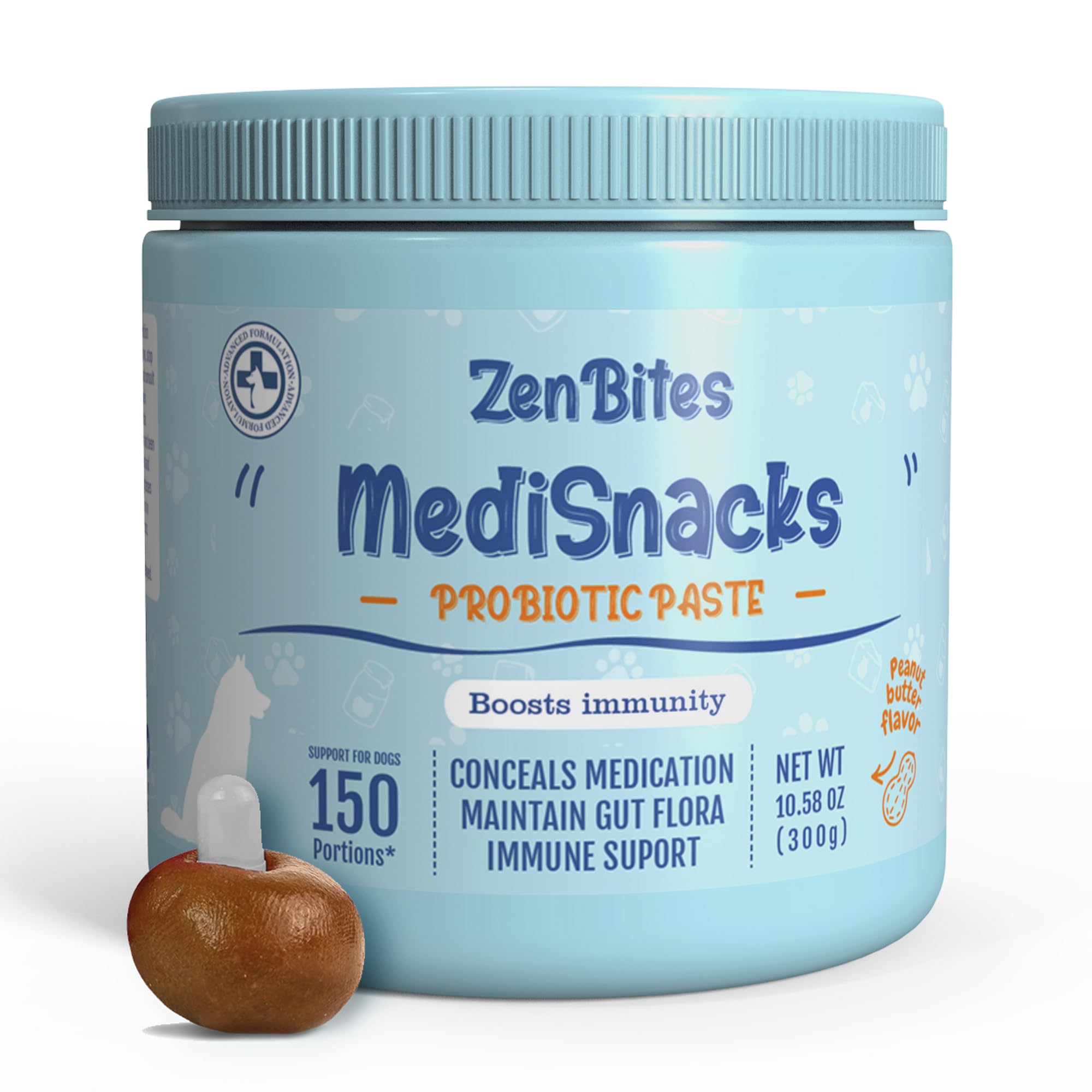 ZenBites MediSnacks Pill Pouch Paste for Dogs Capsule (150 Servings) Peanut Butter Flavoured Immune and Digestive Support to Conceal Medication for Dogs Natural Soft Dog Treats 10.6oz