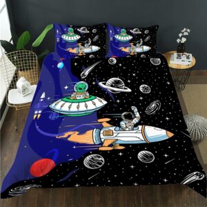 ailonen astronaut duvet cover twin size, size, cute cartoon astronaut bedding set for kids boys,crazy alien comforter cover,3 pcs,1 quilt cover and 2 pillowcases