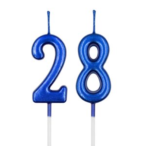 28th & 82nd birthday candles, blue number 28 82 candle for cake, happy birthday cake topper decoration for birthday anniversary celebration party supplies