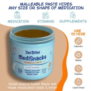 ZenBites MediSnacks Pill Pouch Paste for Dogs Capsule (150 Servings) Peanut Butter Flavoured Immune and Digestive Support to Conceal Medication for Dogs Natural Soft Dog Treats 10.6oz