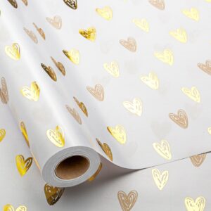 maypluss foil hearts wrapping paper roll - 17 inch x 33 feet - luxury metallic golden heart design holiday gift wrap present paper for valentine’s day, birthdays, wedding, anniversaries