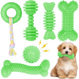 cgbd puppy toys, 6 pack dog chew toys for puppy, cute green small dog toys teething toys for puppies, soft durable interactive chew toy for small dogs