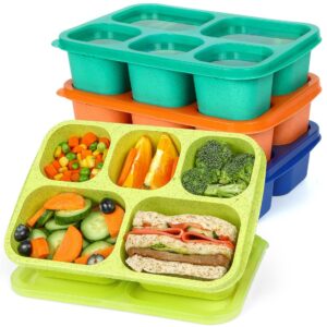 caperci 4 pack bento snack box containers for adults & kids - reusable adult lunchable containers with 5 compartments for school, work, and travel, wheat straw, bpa-free (jewel brights)