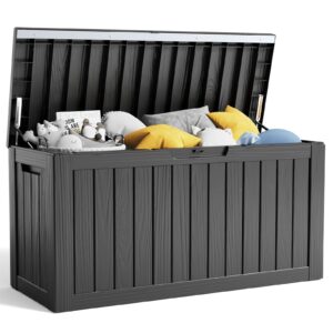 80 gallon resin deck box, lockable patio outdoor storage box for furniture, garden tools and tools storage, waterproof outside storage box - black