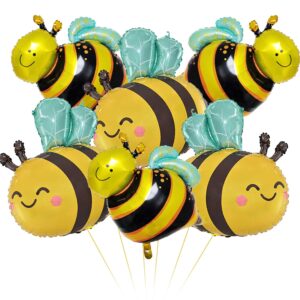 diycam bee balloons, bumble bee balloons for bee birthday party decoration, 6 pcs foil mylar bee balloon for bee themed party birthday baby shower gender reveal birthday party decorations supplies