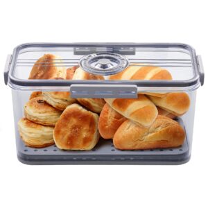 anyprolus bread box for homemade bread, bread boxes for kitchen counter airtight, time recording bread storage container with lid, bread containers storage airtight loaf bread keeper, grey