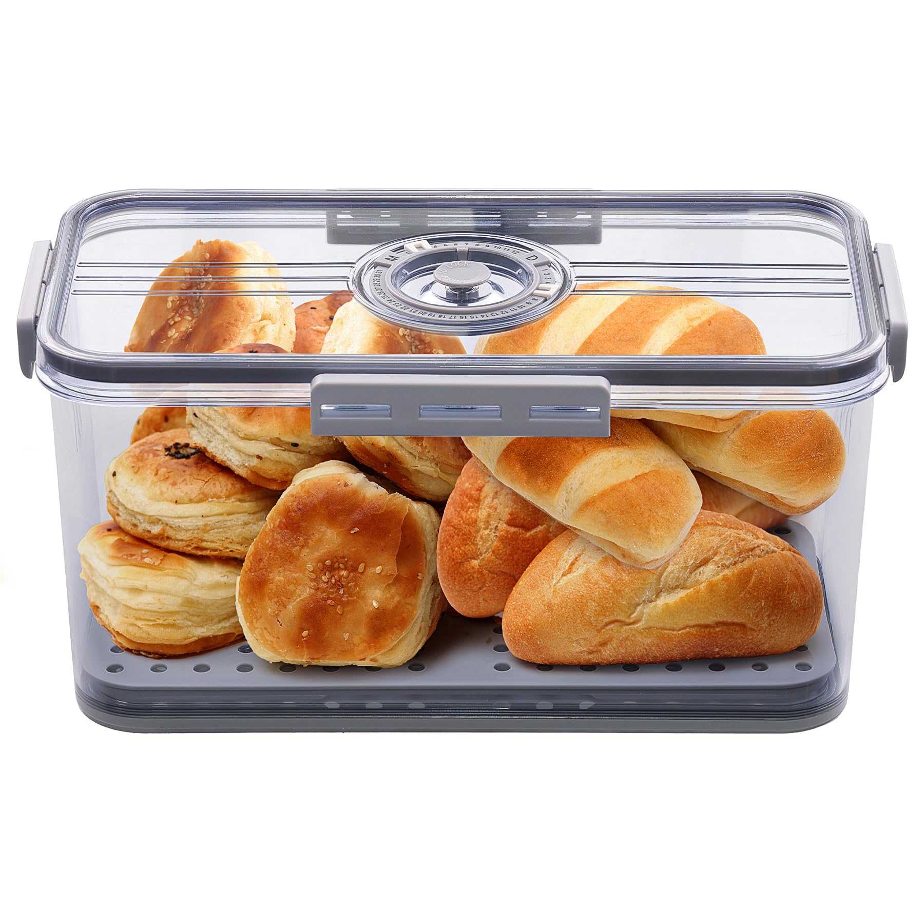 ANYPROLUS Bread Box for Homemade Bread, Bread Boxes for Kitchen Counter Airtight, Time Recording Bread Storage Container with Lid, Bread Containers Storage Airtight Loaf Bread Keeper, Grey