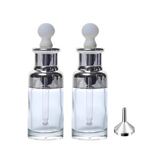 luxury clear glass dropper bottles - thick 2oz (50ml) leakproof eye dropper bottles for essential oils, perfumes, face serums, beauty & personal care, tinctures, travel (2oz. silver)