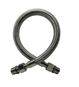 industrial grade compressor jumper hose, 1/2" npt male x 20" length, 750°f，450 psi，both sides fittings rotate freely，flexible whole body stainless steel metal hose