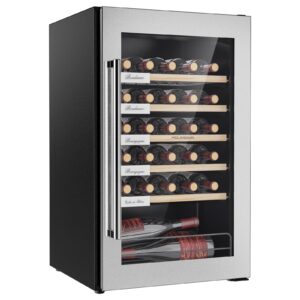 molingdun wine fridge, 33 bottles freestanding wine cooler, intelligent compressor, frost free, stainless steel door, 41-64℉ digital temperature control, for red, white, champagne or sparkling wine