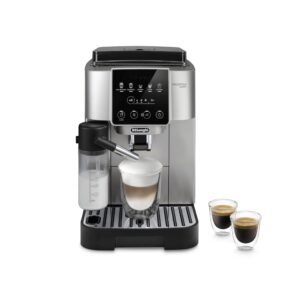 de'longhi magnifica start espresso & coffee machine with automatic milk frother, one touch latte, cappuccino, built-in grinder, silver, ecam22080sb