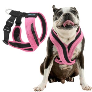 gooby comfort x one dog harness - step-in dog harness for small & medium sized dogs - escape-free & choke free - breathable mesh, shock absorbing, easy snap & swivel buckles - flamingo pink, small