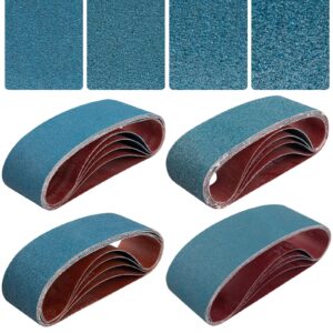 tanzfrosch 3x21 inch belt sander sanding belts kit 20 pcs (5 each of 40/60/80/120 grits), zirconia belt sander paper sanding belts for wood, metal, cars, and furniture, 20-pack