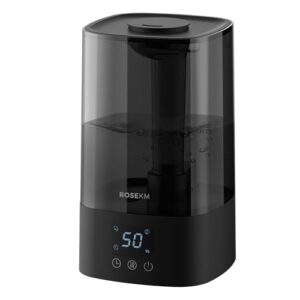 rosekm automatic humidifiers for bedroom large room, 4.5l cool mist humidifier for home & plant with timer & humidity sensor, last up to 18h on high setting, auto shut-off, 360° nozzle (black)