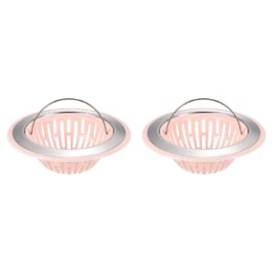 metallixity bathroom sink drain strainer(4.5" x 3.1") 2pcs, stainless steel sink strainer hair catcher fits for bathroom bathtub wash basin hole drains, pink