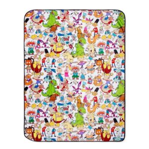 nickelodeon cartoon collage fleece throw blanket | soft polyester cover for sofa, bed | 45 x 60 inches