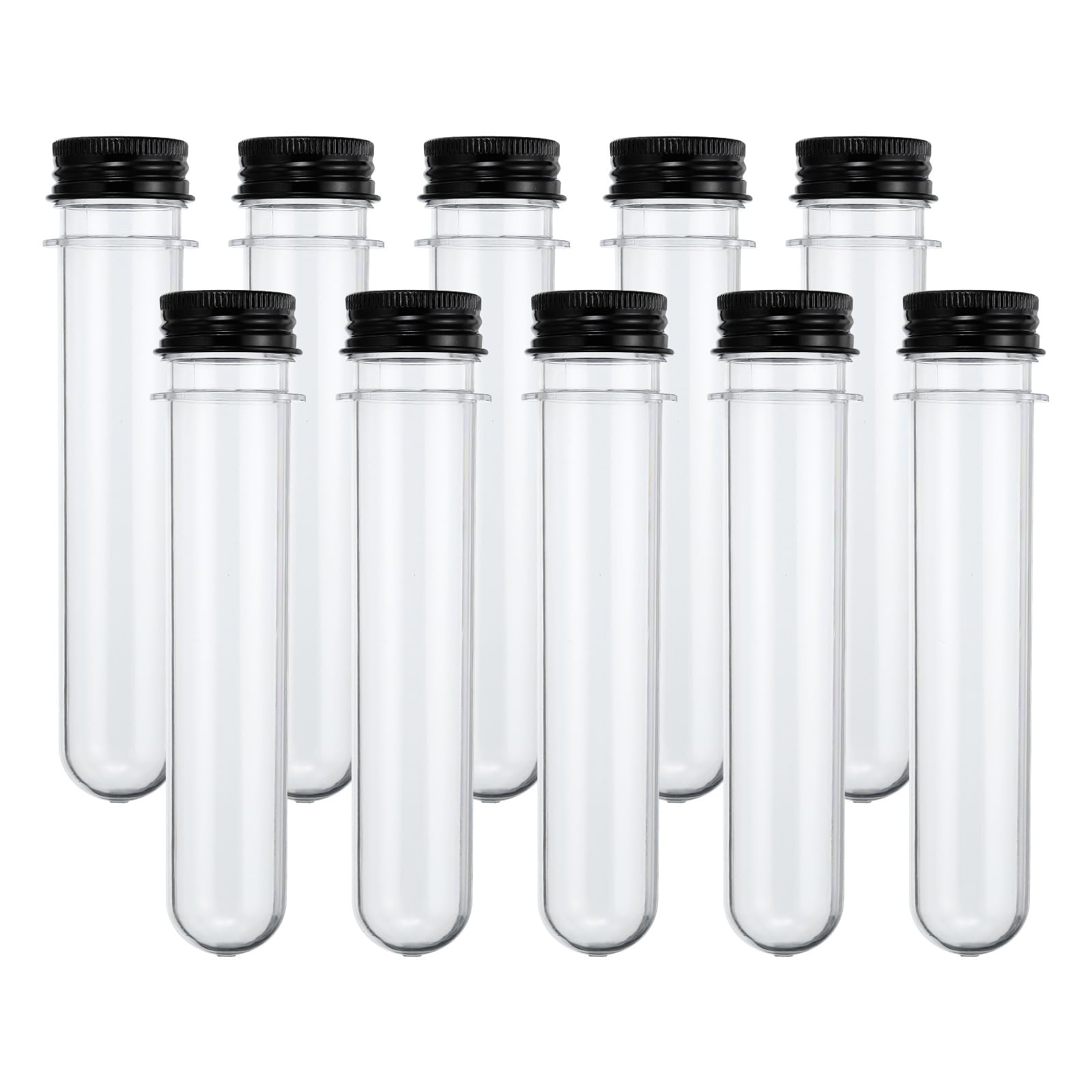 PATIKIL 40ml Test Tubes, 10pcs 5.51x0.98" Plastic Clear Round Bottom Test Tube Containers with Caps for Bead Party Candy Bath Salt Storage Scientific Experiment Plant Propagation, Black