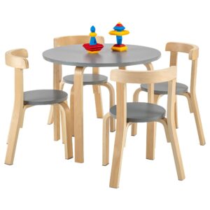 ujoypayd 5-piece kids table chair set, bentwood toddler round table & 4 chairs,wooden activity table w/curved back chairs,children furniture set for playing, craft art, drawing, reading (gray)