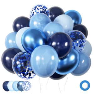 blue balloons set, 60 pack 12 inches metallic chrome blue balloons navy blue latex balloons light blue confetti balloons for boys man birthday, baby shower, wedding party decorations