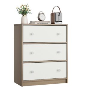 nicehill 3 drawer dresser, nightstand for bedroom with drawers, small dresser bedside table chest of drawers for bedroom, hallway, entryway, closets,kids' room(light wood grain and white)