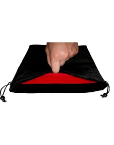 efendiz large black velvet drawstring pouch, red velvet lining inside,14.1 x 15.3 inches. great bag for gifts, makeup, jewelry, game accessories, organizing and storage at home or when traveling