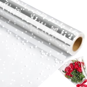 jutieuo clear cellophane wrap roll | 100’ft. long x 34”in. extra wide | 2.5 mil thick crystal clear with irregular white dot | bouquet, baskets, gifts, crafts, treats, wrapping | food grade