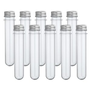 patikil 45ml test tubes, 20pcs 5.51x0.98" plastic clear round bottom test tube containers with caps for bead party candy bath salt storage scientific experiment plant propagation, silver