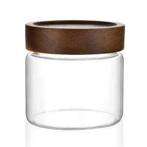 moladri 18 oz/550 ml clear glass storage canister with airtight wooden screw lid, small cute decorative glass container jar for coffee,spice,candy,salt,cookie,condiment,pepper,sugar,overnight oatmeal