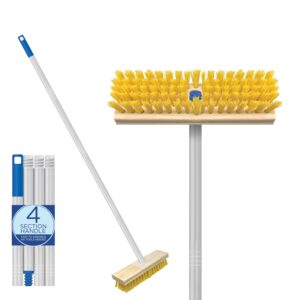 lola products deck scrub brush w/ 48" long handle & 9" x 3.5" scrubber, durable fiber scrubber bristles remove dirt, grime, grout, leaves, snow on patios, decks, asphalt, cement- wet or dry