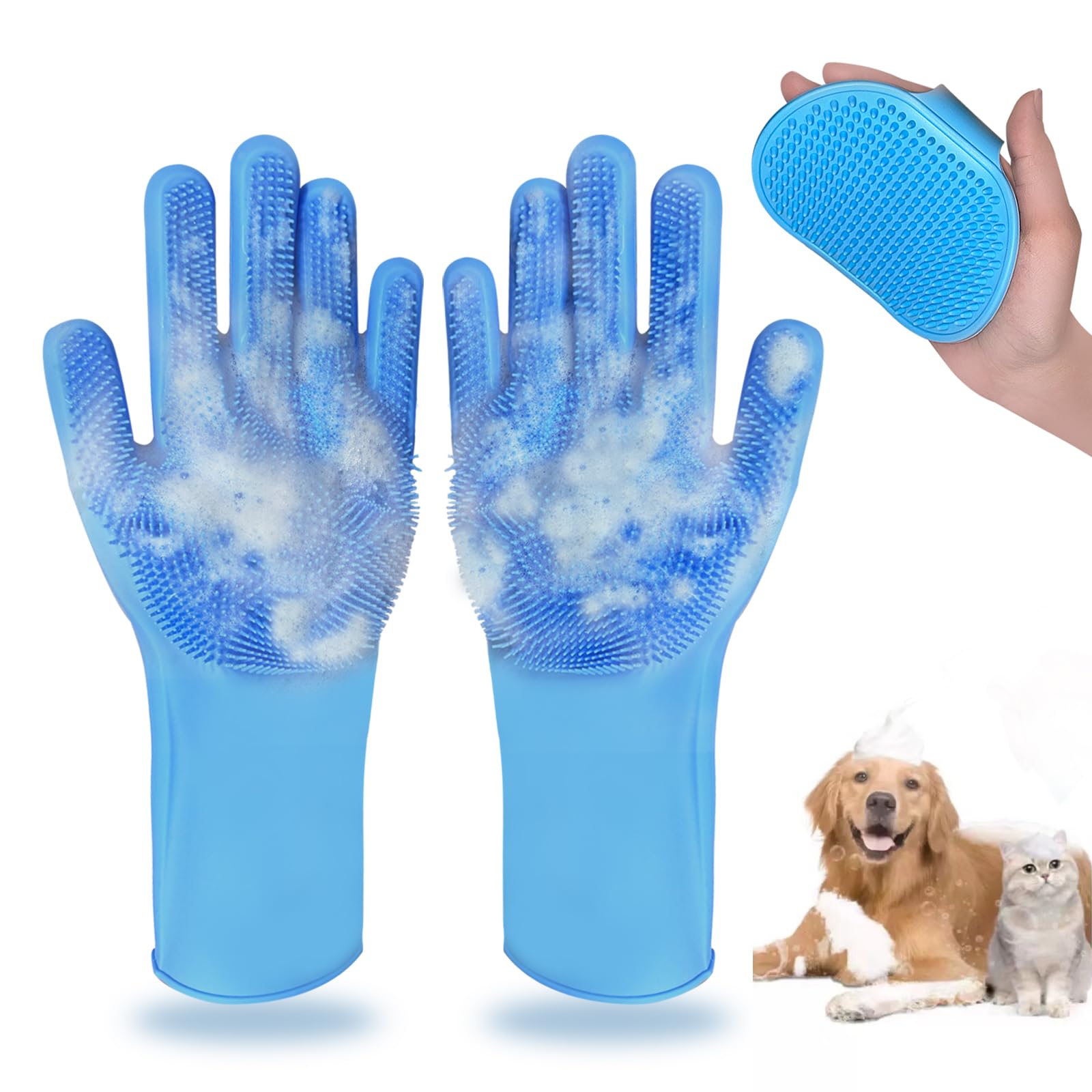 IDQQUQQ 2pcs dog washing gloves and dog bath brush, 2-in-1 pet shower set | Suitable for dogs, cats, bath massage, and pet grooming