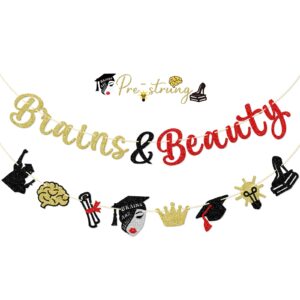 brains and beauty banner, pre-strung graduation banner, graduation party decorations for graduation girls, graduation woman