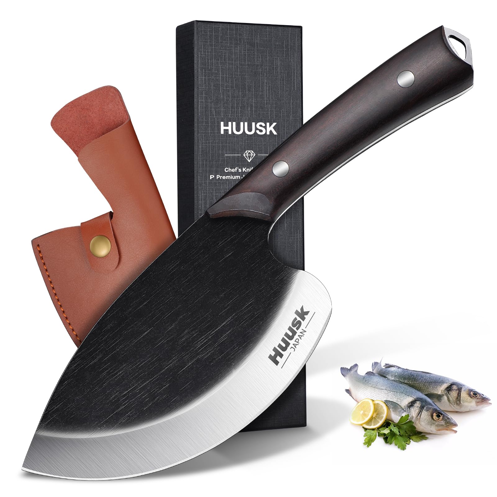 Huusk Fish Knife 5.7" Tuna Knife Fillet Fish Knives Sharp Fish Cutting Knife Seafood Market Slaughter Fish Special Knife Meat Cleaver Gift for Dad