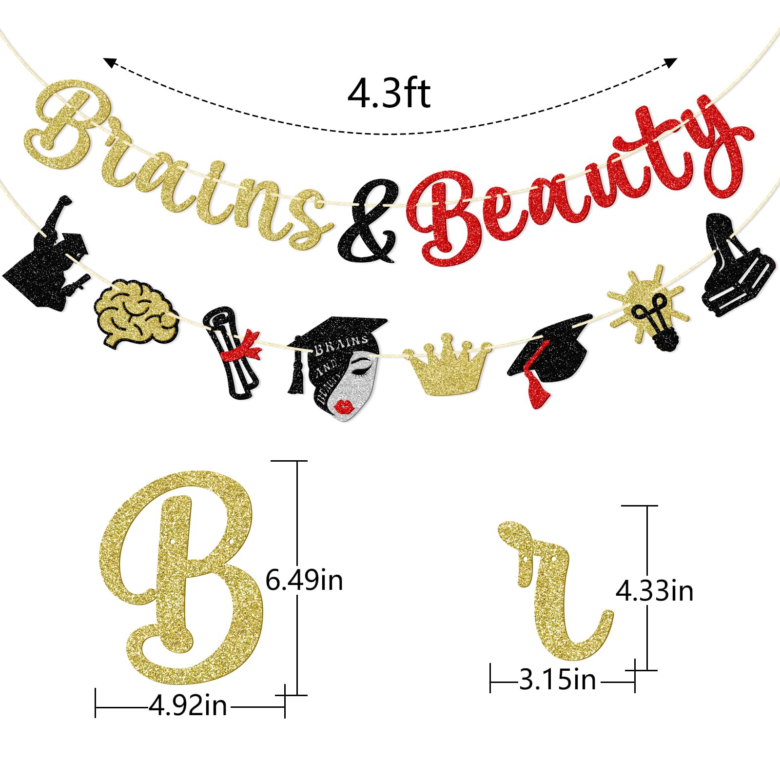 Brains And Beauty Banner, Pre-strung Graduation Banner, Graduation Party Decorations for Graduation Girls, Graduation Woman