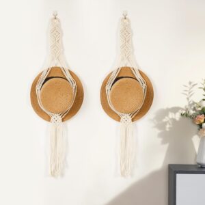 yzhuanzhi cowboy hat hangers macrame hat racks for wall 2 pcs one hole hand weaving boho hat organizer hanging display western decor for wide brim (one hole, 2 pieces)