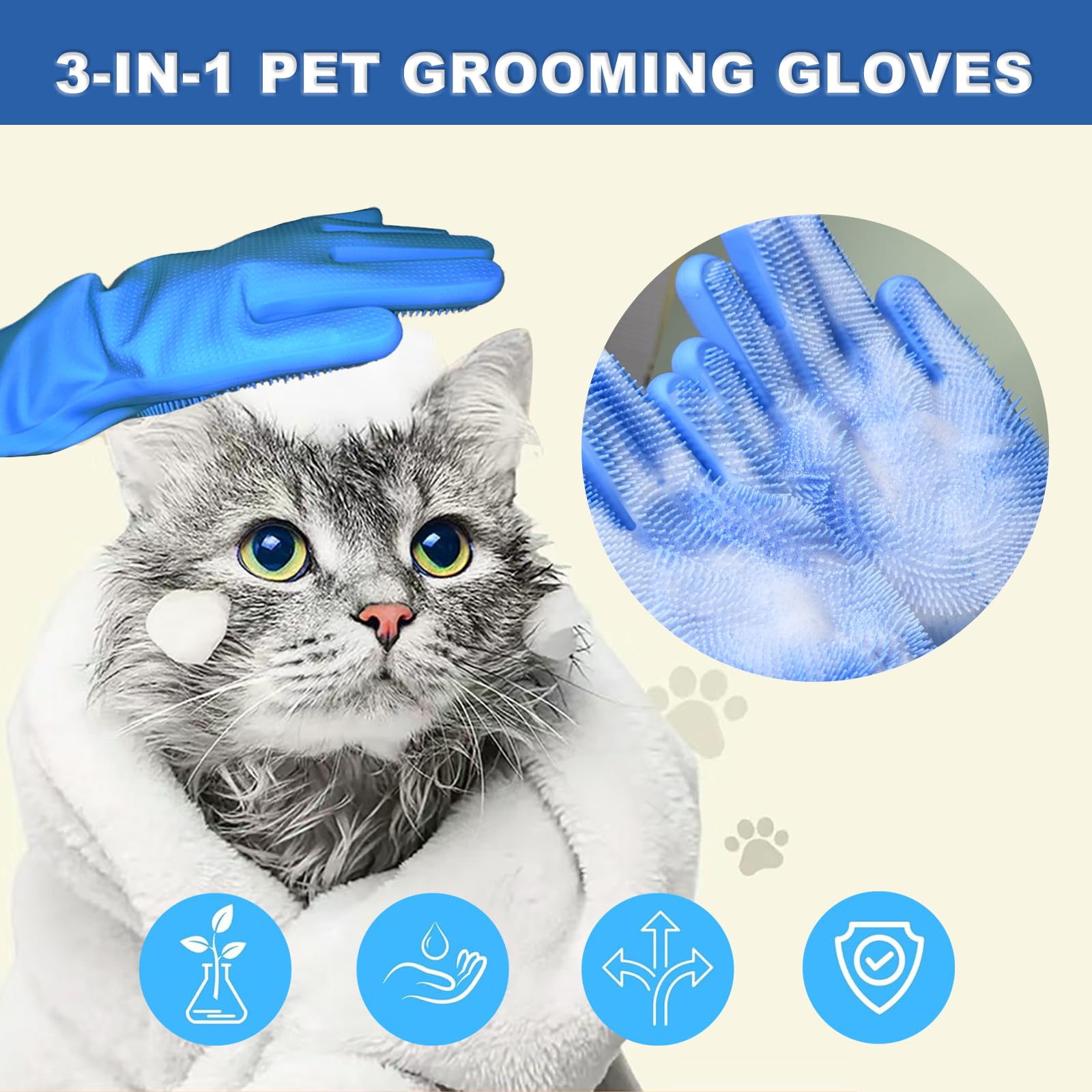 IDQQUQQ 2pcs dog washing gloves and dog bath brush, 2-in-1 pet shower set | Suitable for dogs, cats, bath massage, and pet grooming