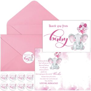 zhanmai 50 sets baby shower thank you cards elephant themed 50 baby shower thank you notes with 50 envelopes and stickers baby shower card baby gift boy card for baby shower gender reveal party (pink)