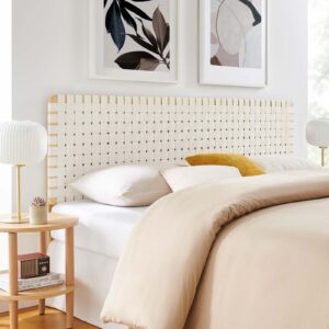 modway sparta vegan leather weave king headboard in natural beige faux leather king headboard only, height adjustable headboard, freestanding headboard for primary bedroom or guest room