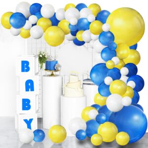 blue yellow white balloon garland kit, 90 pack blue yellow white latex balloons for baby shower anniversary birthday wedding graduation office party decoration